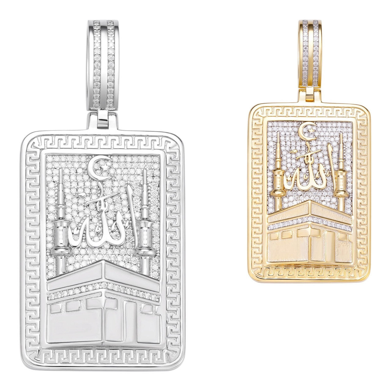 MOISSANITE Holy Kaaba & Allah Pendant - 14k Gold Vermeil or 925 Silver ...