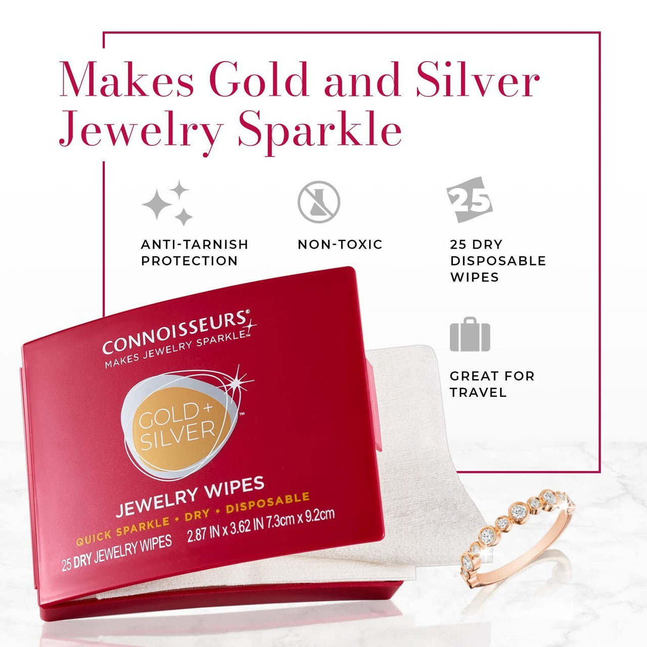 Connoisseurs Jewelry Wipes Gold and Silver Cleaning Wipes - 25 Count ...