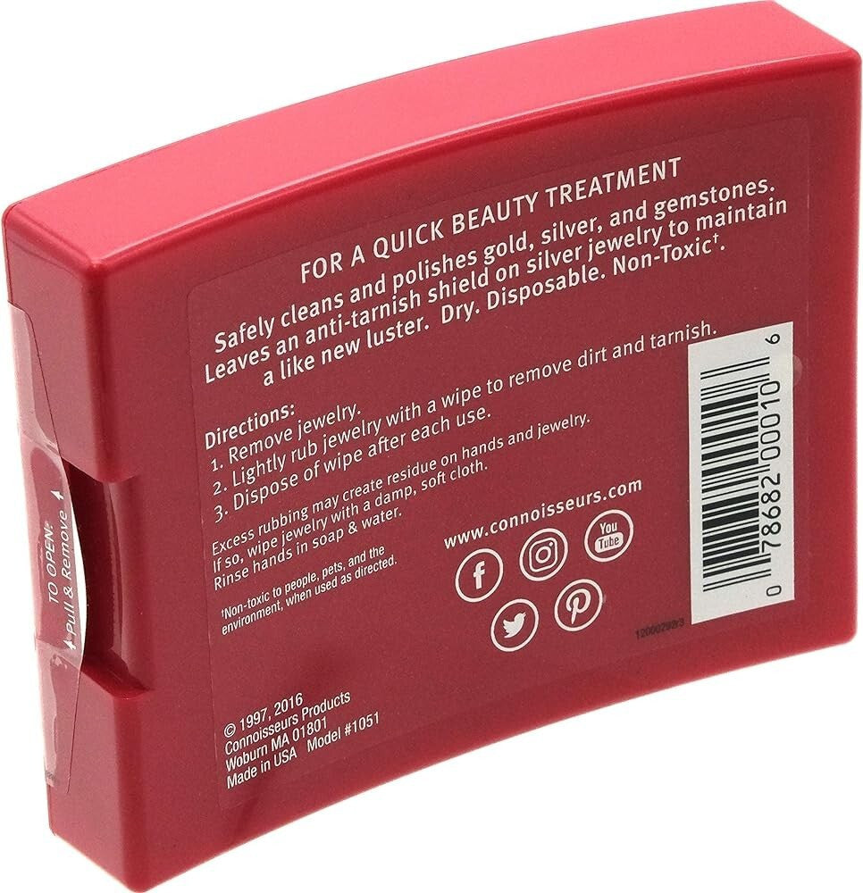 Connoisseurs Jewelry Wipes Gold and Silver Cleaning Wipes - 25 Count ...