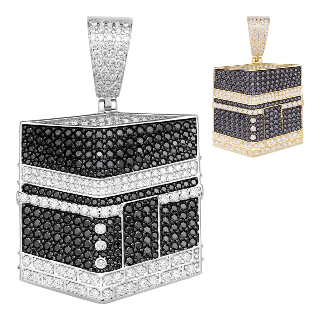 MOISSANITE Mecca Kaaba Pendant - 14k Gold Vermeil or 925 Silver - Larg ...