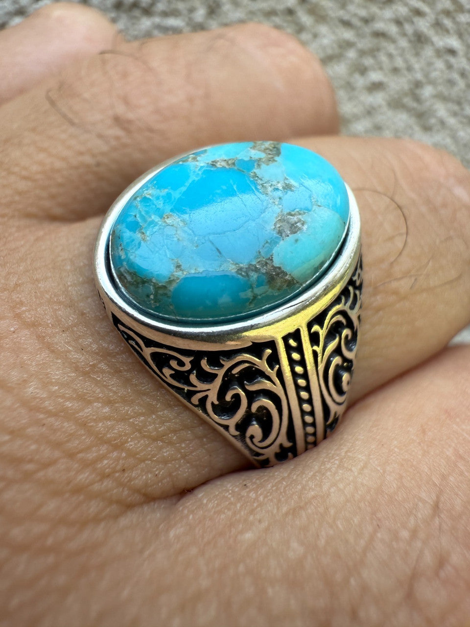 Arabian Nights Ring - 925 Silver Oxidized - Genuine Blue Turquoise Sto ...