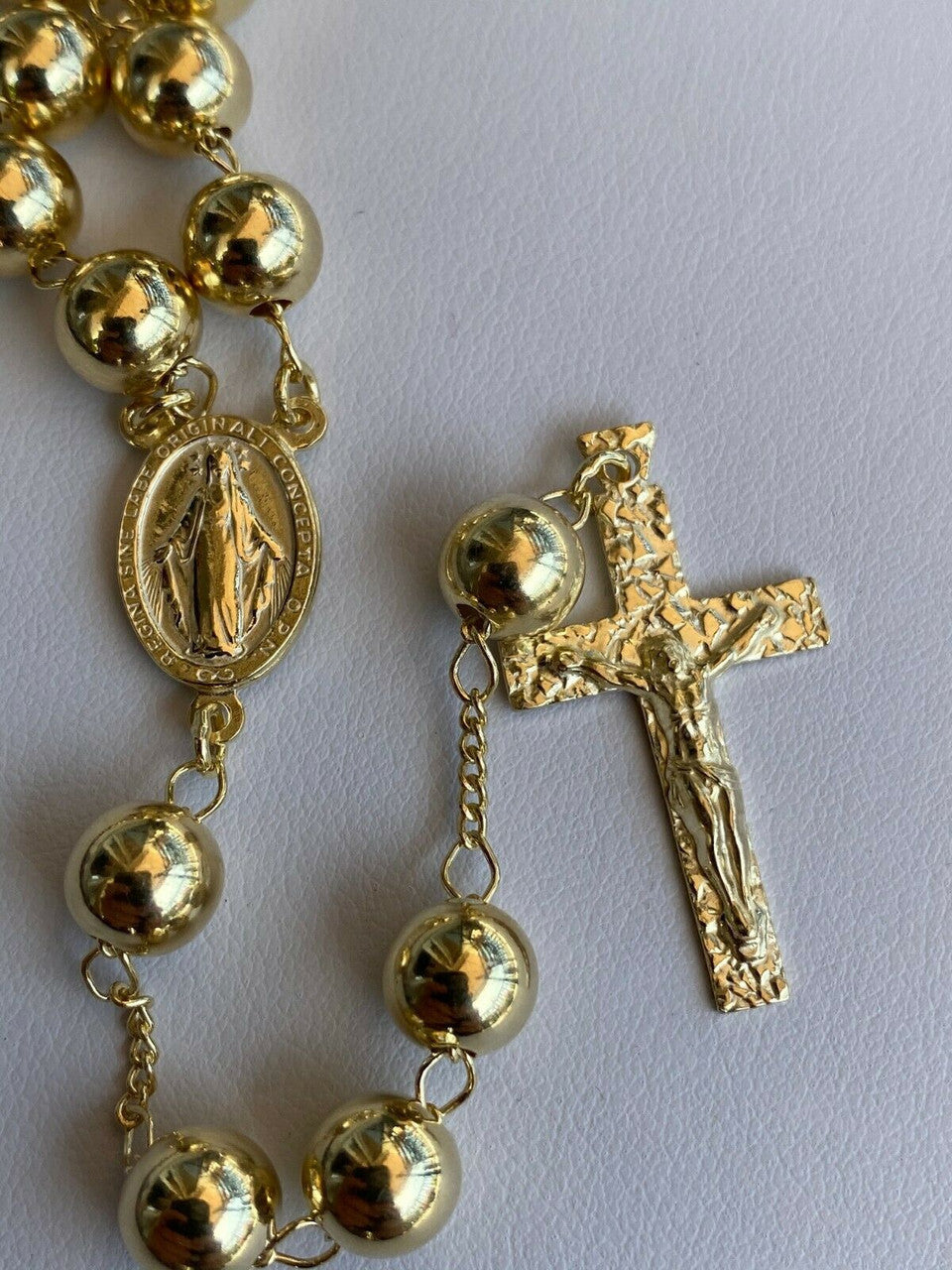14k Gold Over Solid 925 Silver Men's Rosary Beads Necklace Rosario Lar ...