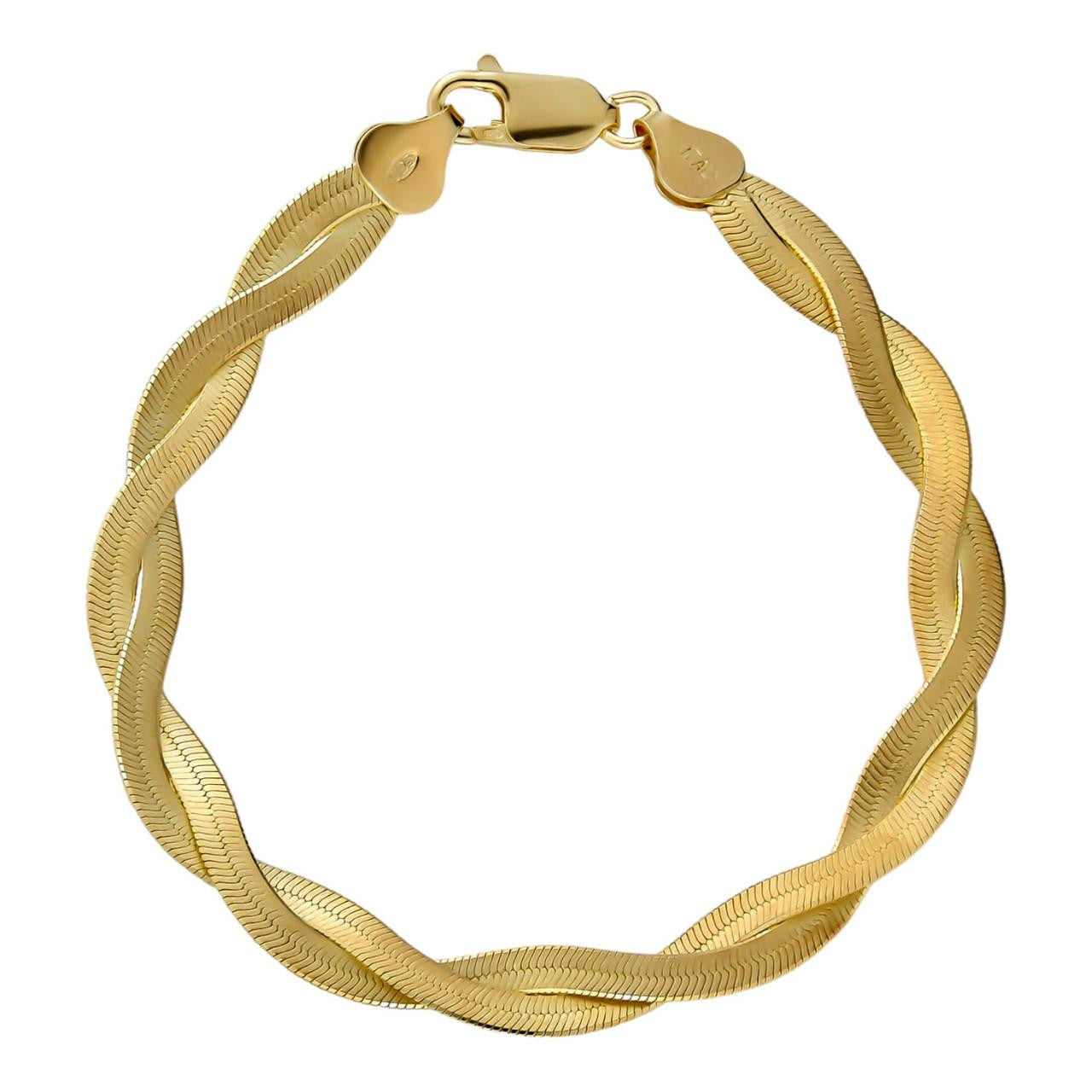 14k Gold Over Solid 925 Silver Twisted Braided Herringbone Bracelet 6 ...