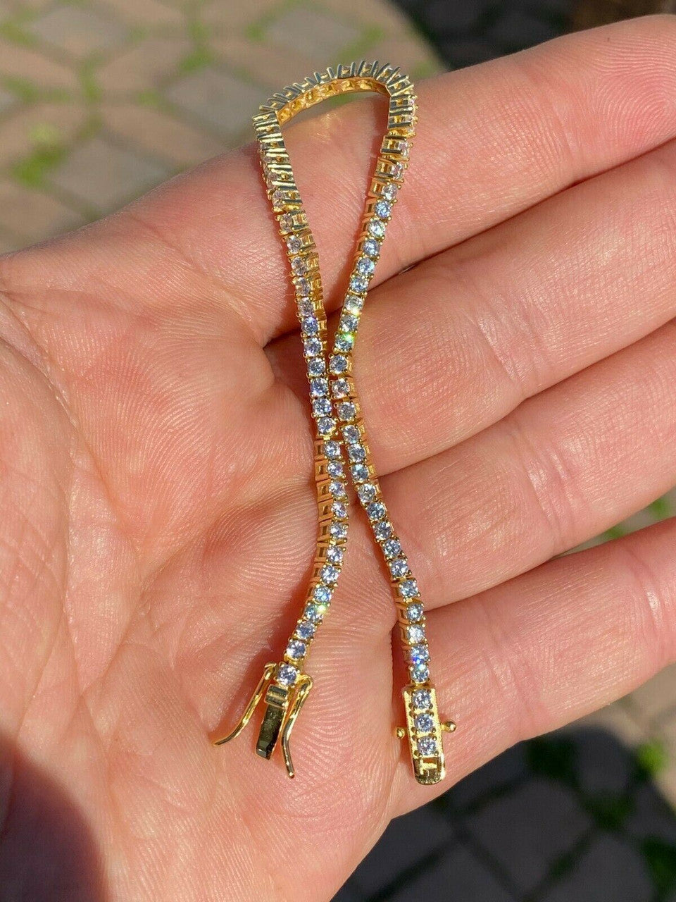 14k Gold Over Solid Silver 2mm MOISSANITE Tennis Bracelet Pass Diamond ...
