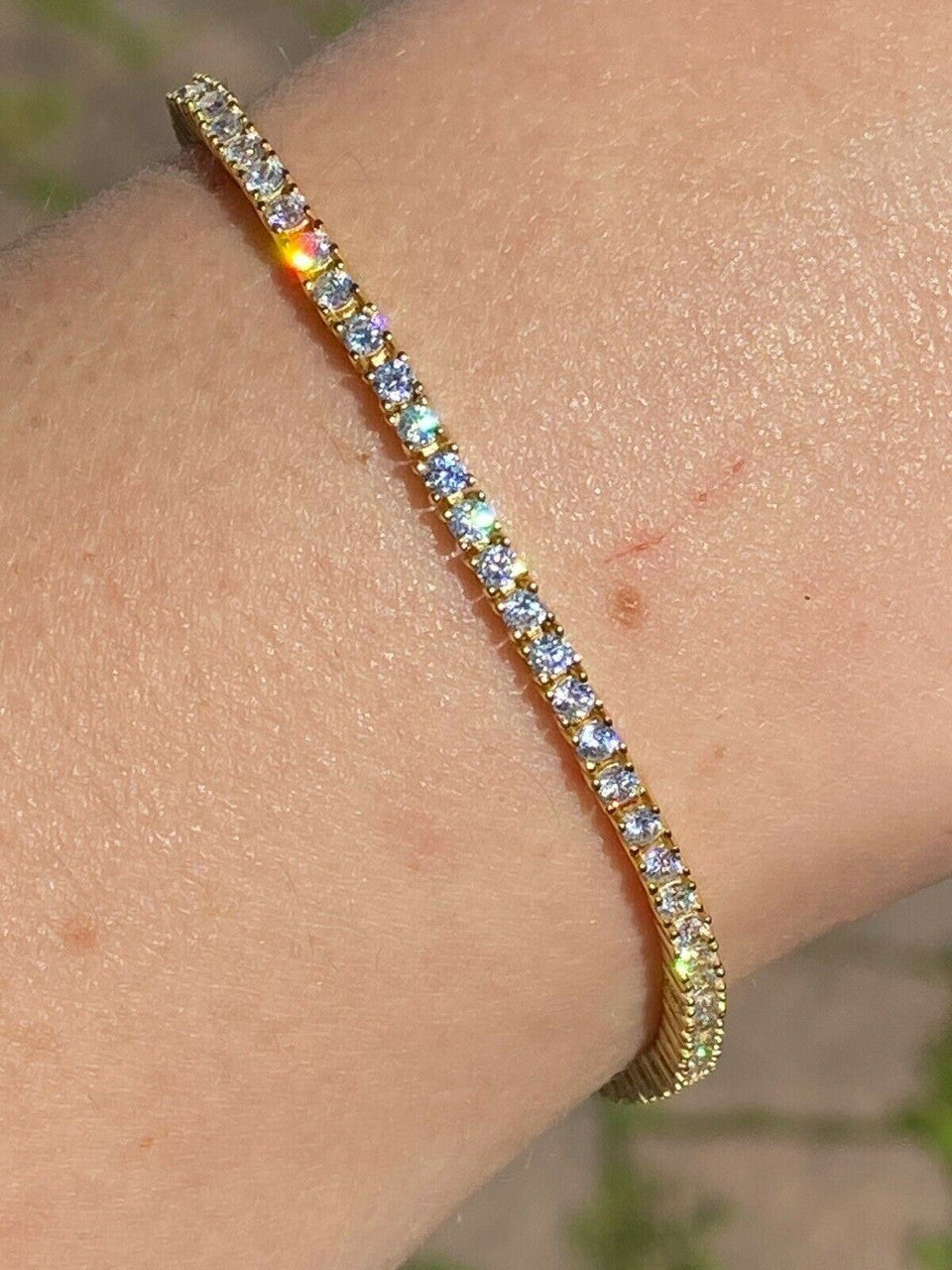 14k Gold Over Solid Silver 2mm MOISSANITE Tennis Bracelet Pass Diamond ...
