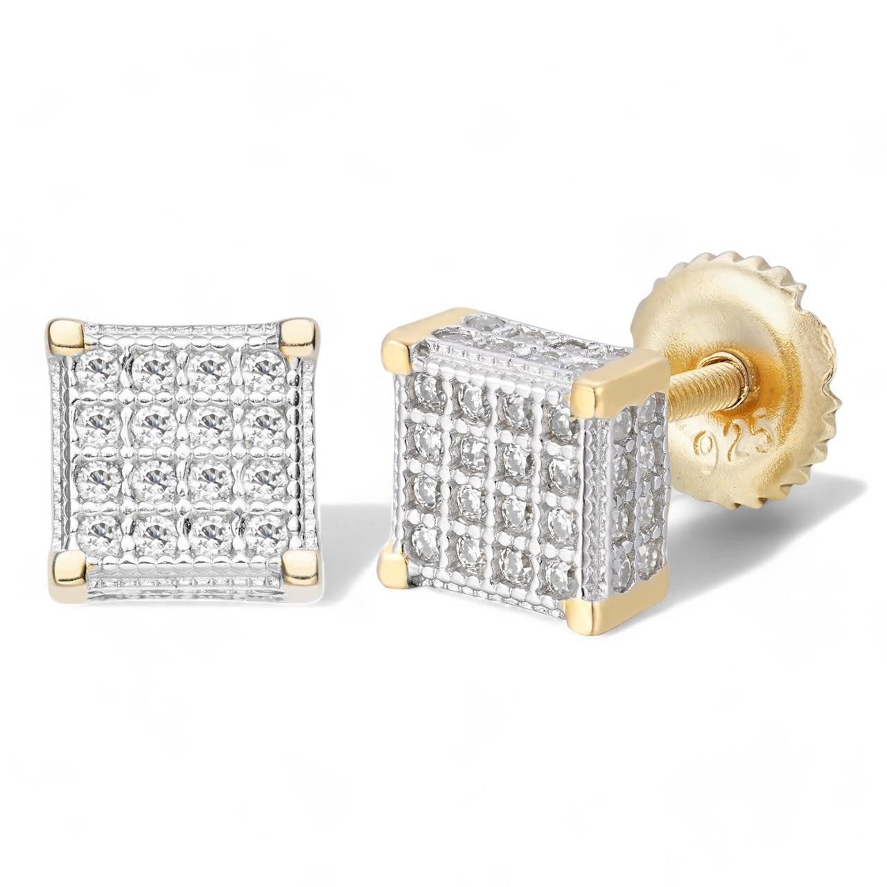 Mens Real Solid 925 Silver Iced CZ Hip Hop Earrings Studs Small 1/4 ...