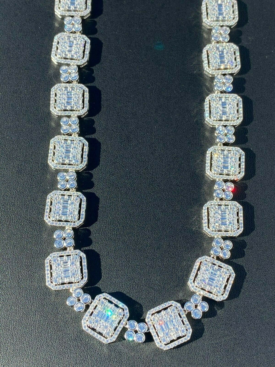 925 Sterling Silver Baguette Link Chain Iced 16mm Men's Diamond ...