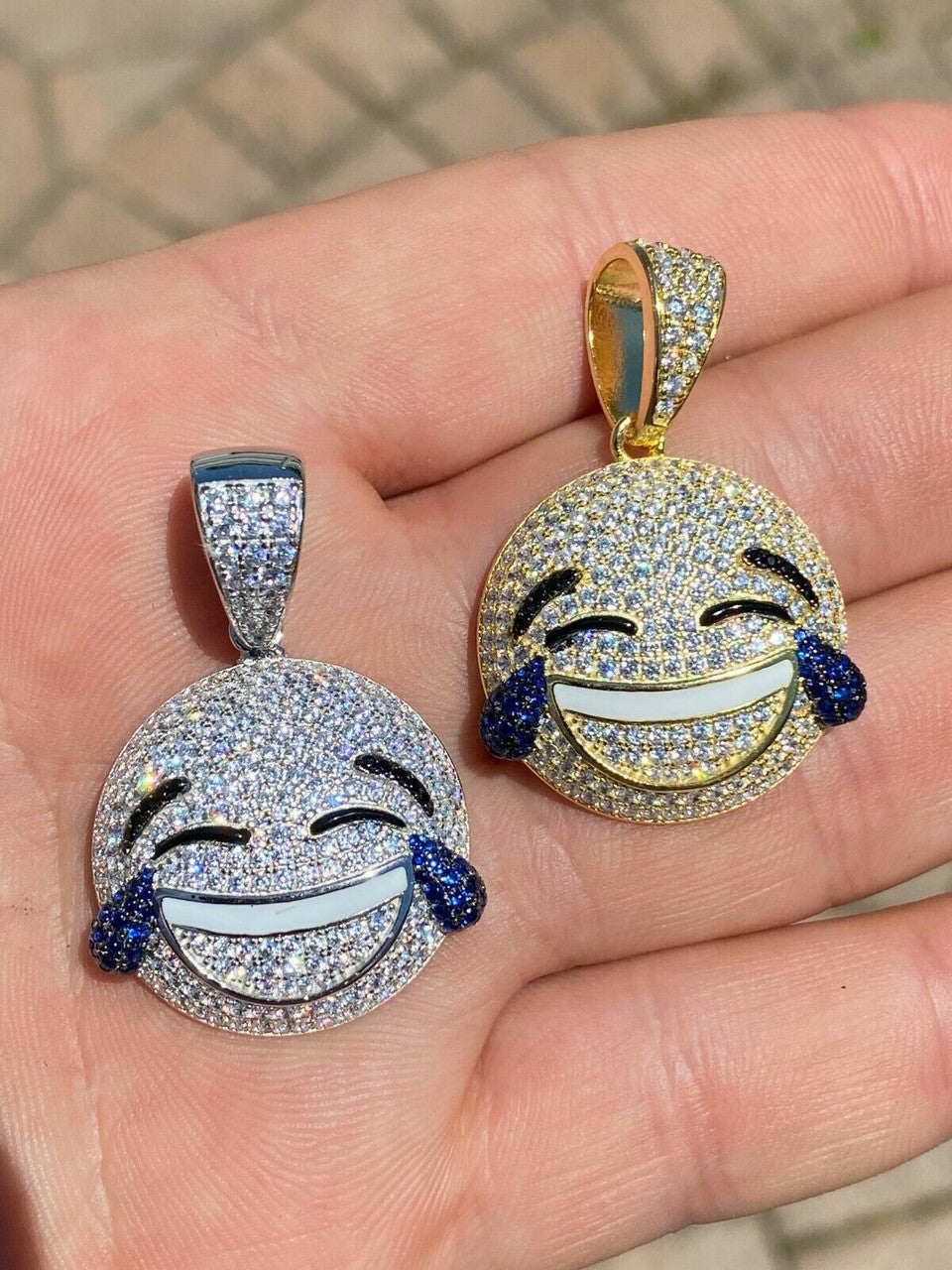 925 Sterling Silver Hip Hop LOL Emoji Pendant Necklace Iced Smiley ...