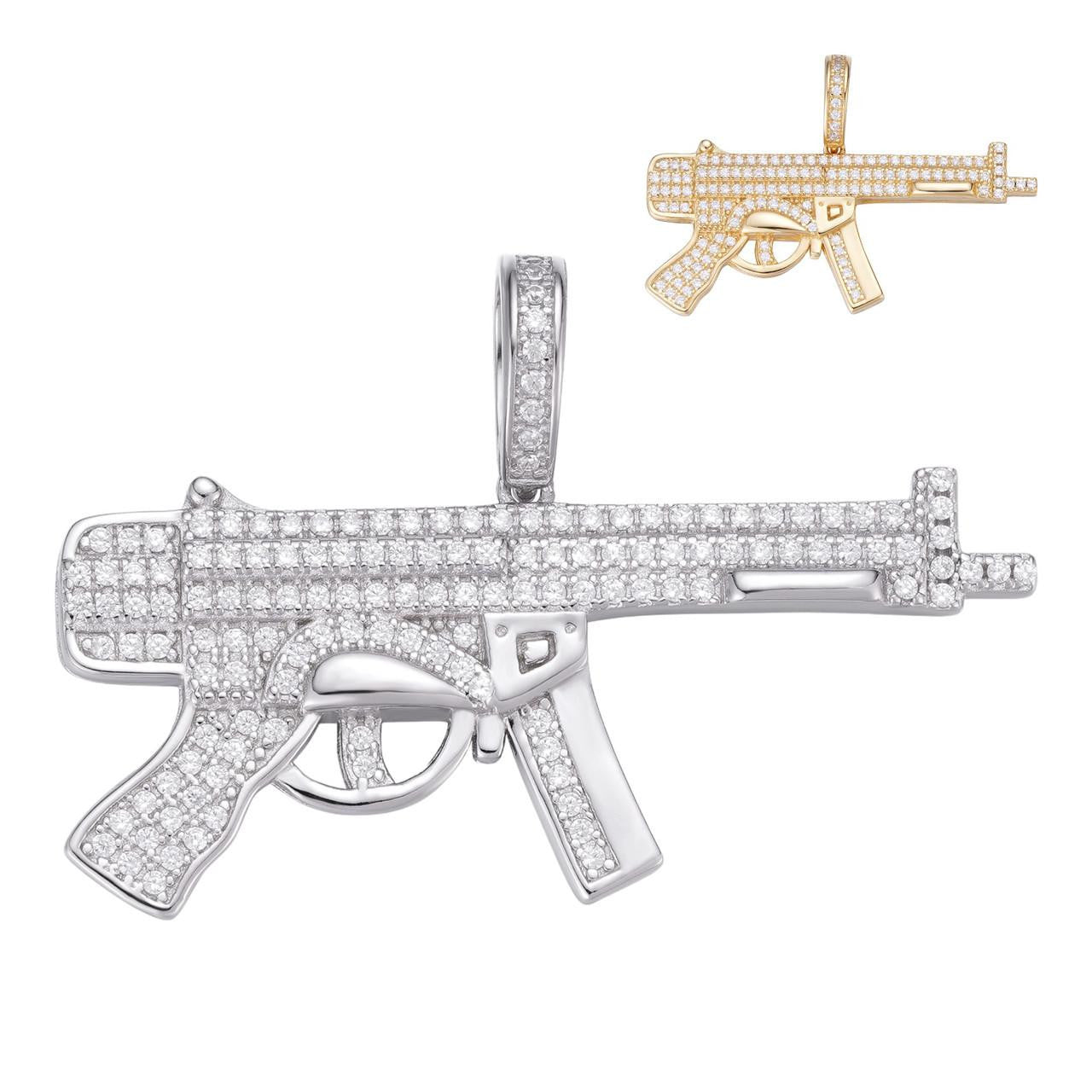 Real Solid 925 Silver AK-47 Machine Gun Diamond Piece Super Icy Pendant ...