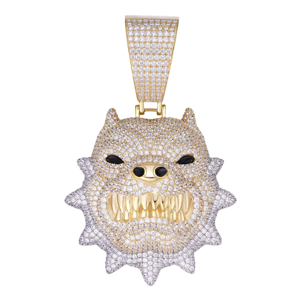 Huge 3.5" Iced Hip Hop 14K Gold Vermeil 925 Angry Pitbull Dog Pendant ...