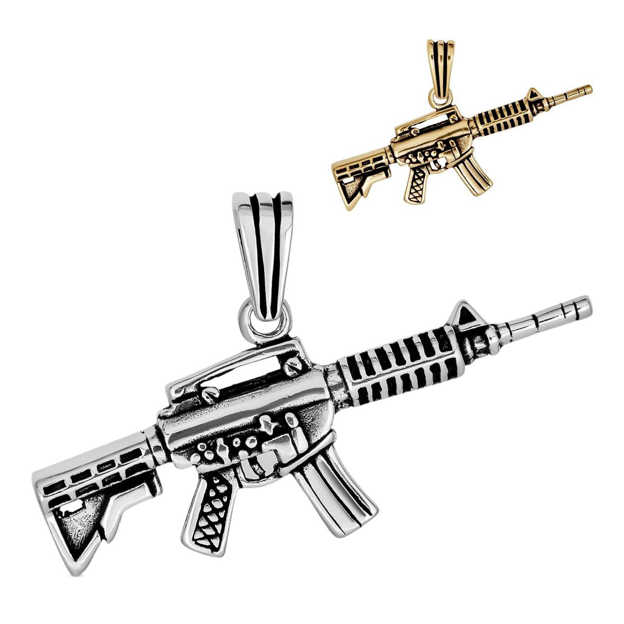 Real 925 Silver / 14k Gold Plated AR Gun Rifle Pendant Necklace ...