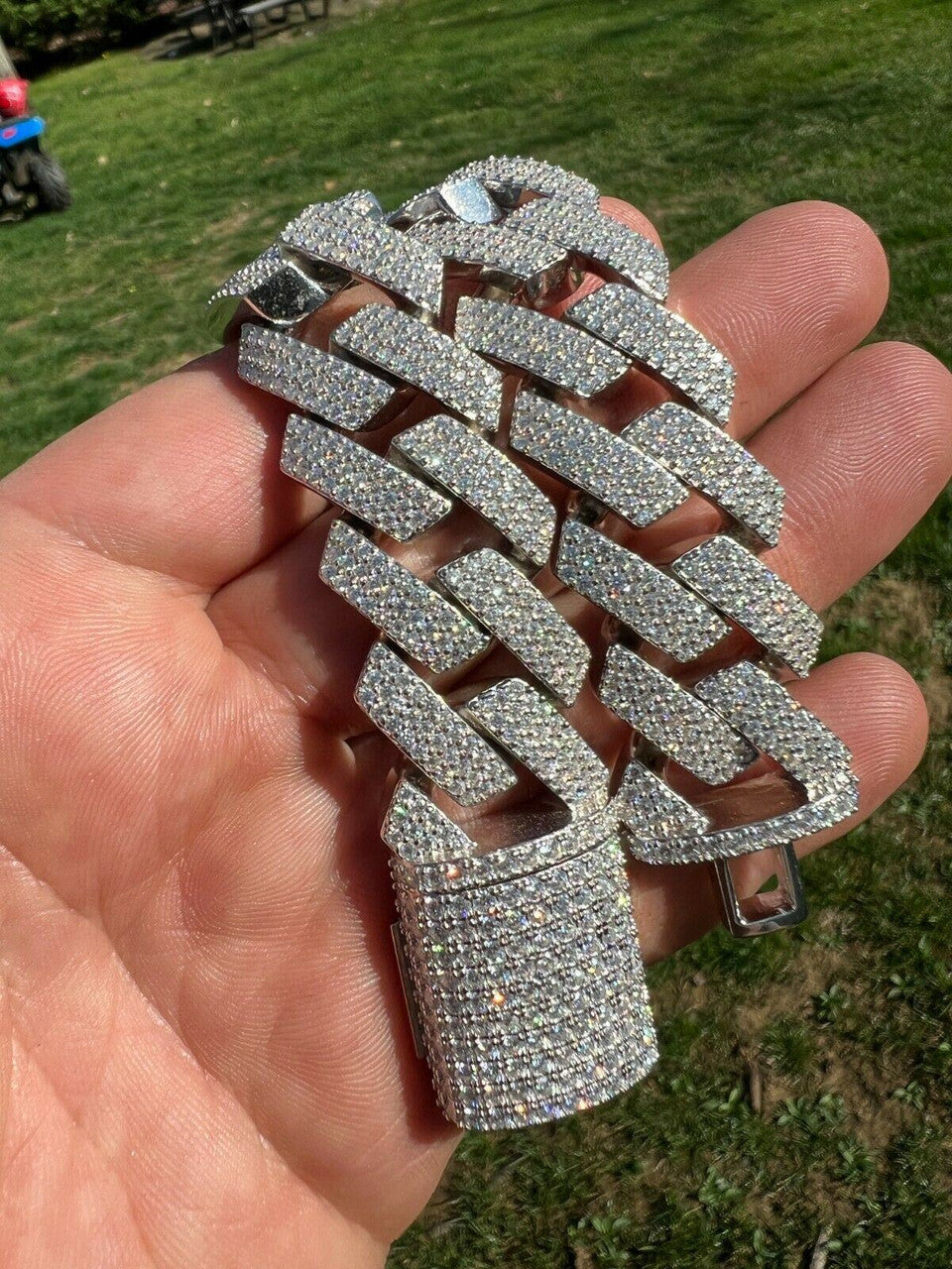 Big 22mm MOISSANITE Prong Cuban Link Bracelet 925 Silver Iced Pass ...