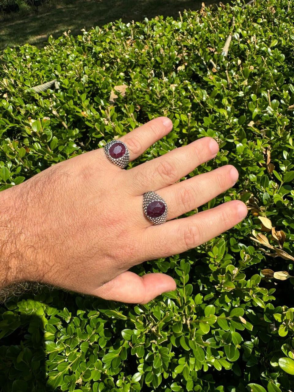 Genuine Red Ruby Stone - 925 Silver Mens Ruby Ring – Harlembling