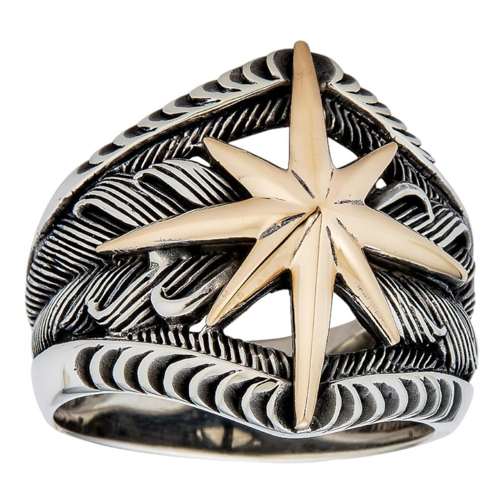 Real 925 Sterling Silver & 10k Gold Mens Nautical Compass Star Ring ...