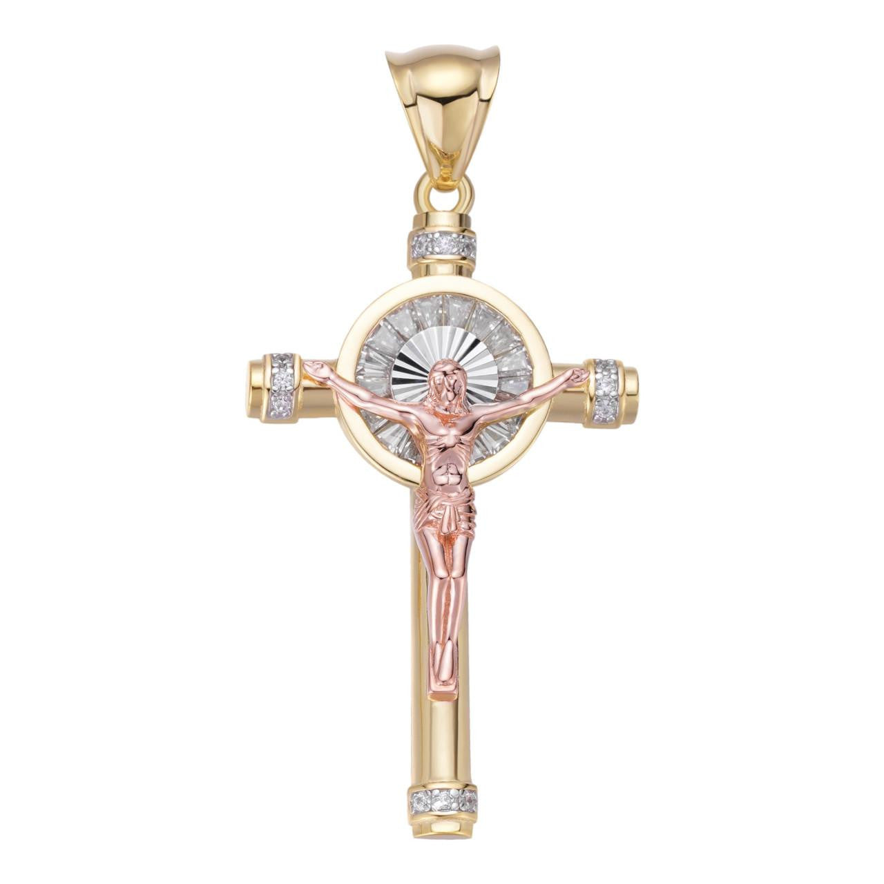 Mens Solid 925 Silver Cross W. Jesus Pendant Yellow & Rose Gold Finish ...