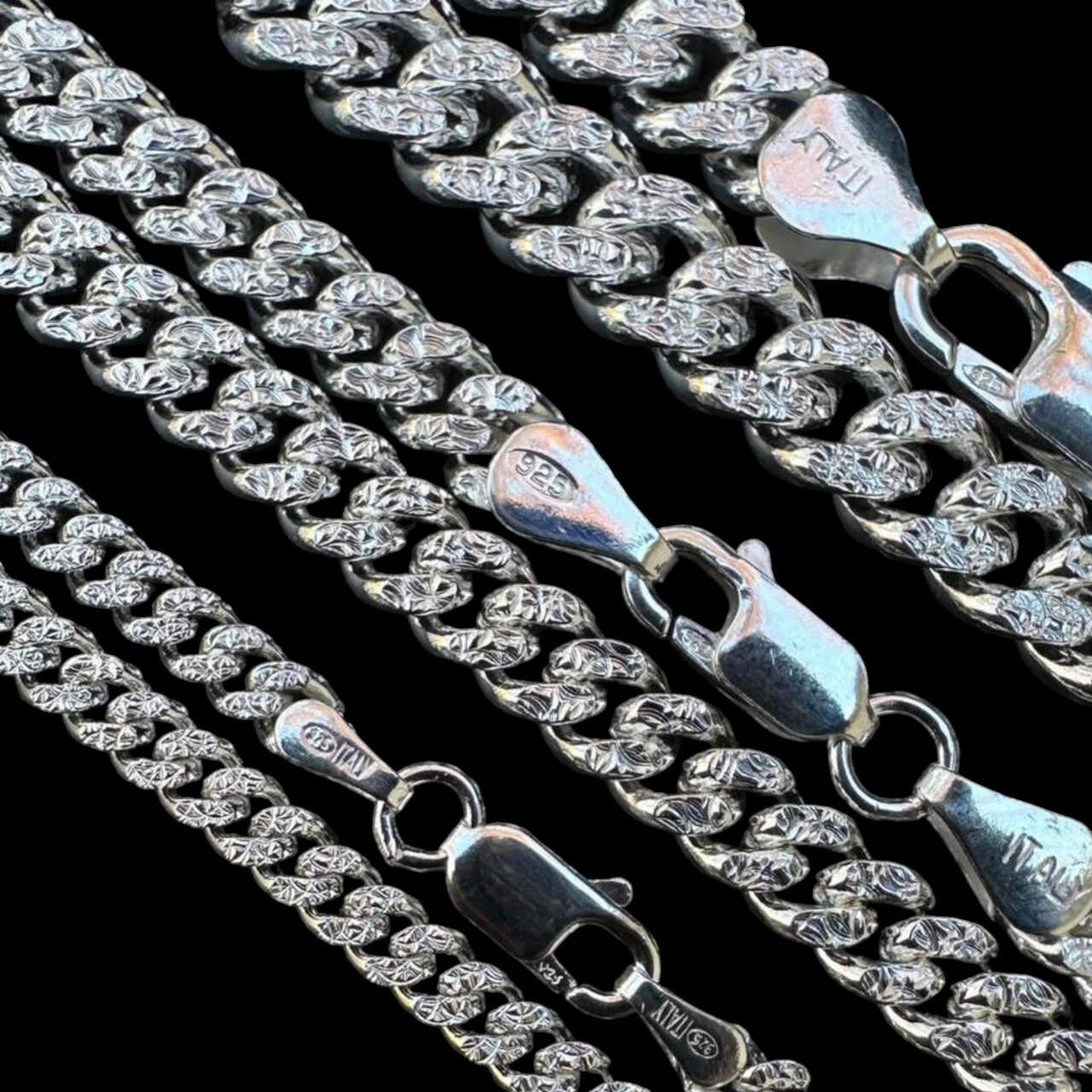 Miami Cuban Chain Diamond Cut Real 925 Sterling Silver Bracelet ...