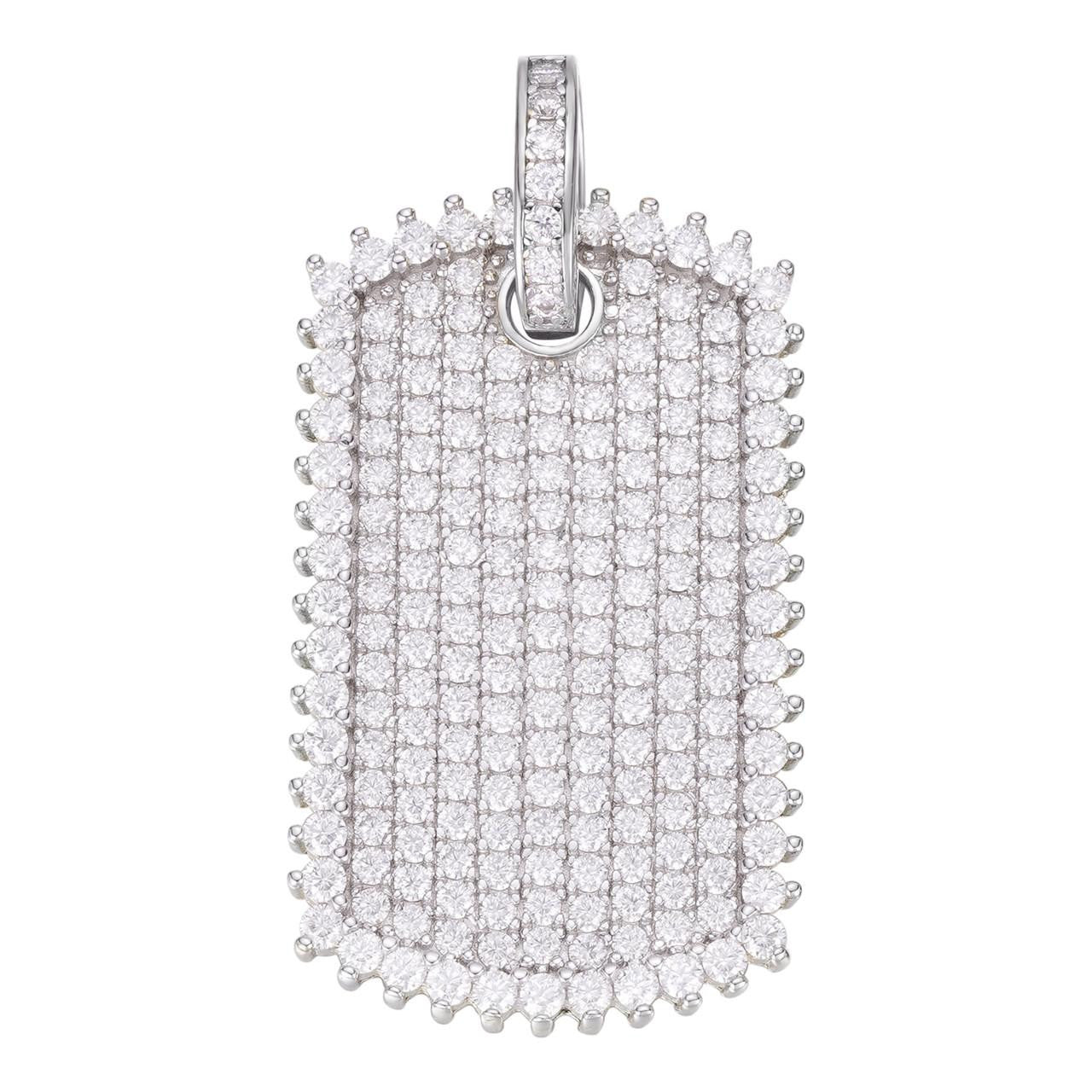 Solid 925 Silver Dog Tag Iced Hip Hop Pendant Necklace - 3 Sizes For ...