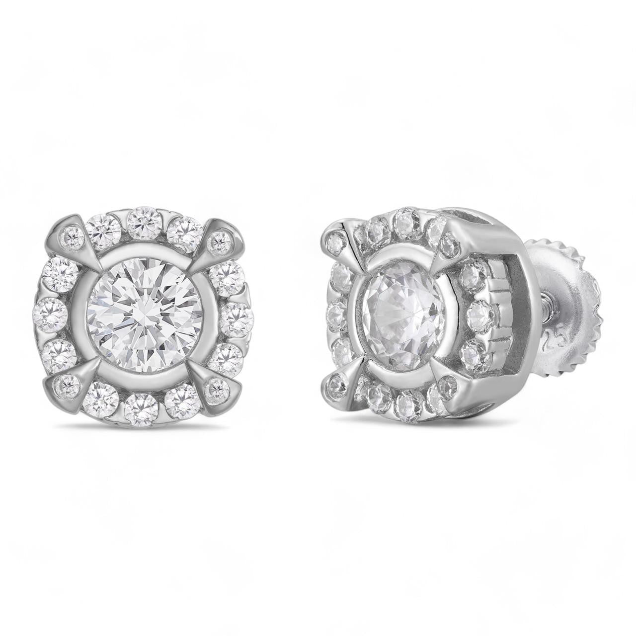 Real 925 Sterling Silver Iced CZ Out Hip Hop Earrings Studs Mens Ladies ...