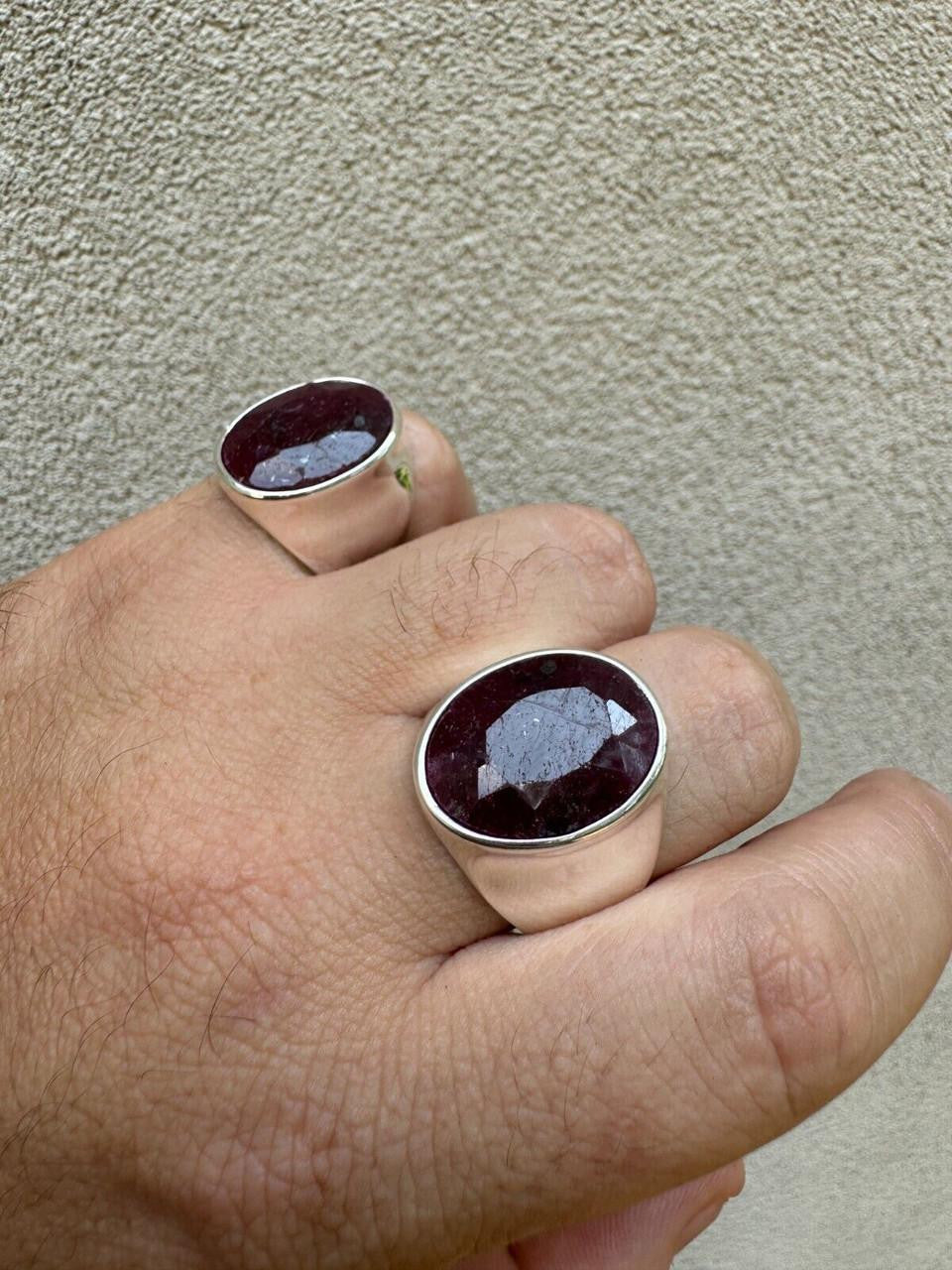 925 Silver - Genuine Ruby Stone Mens Ring | Large Ruby Ring – Harlembling
