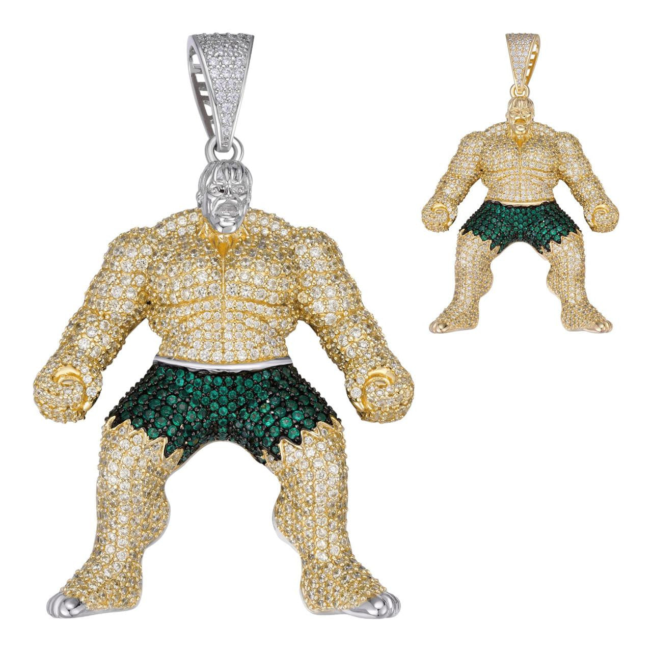 Real 925 Silver/14k Gold Plated LARGE Iced Hulk Superhero Pendant ...