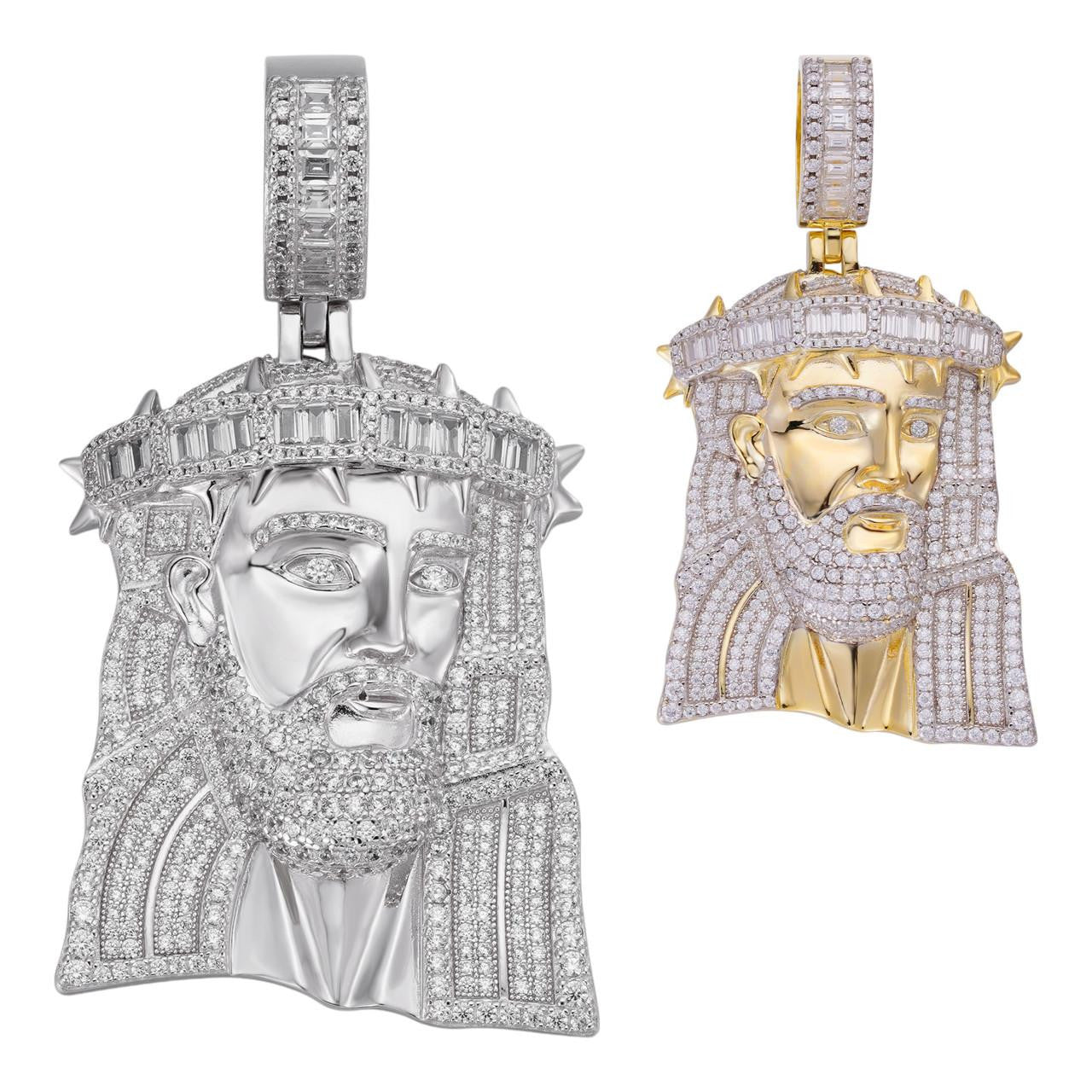 Men's Large 925 Silver / Gold Jesus Piece Iced Hip Hop Necklace ...