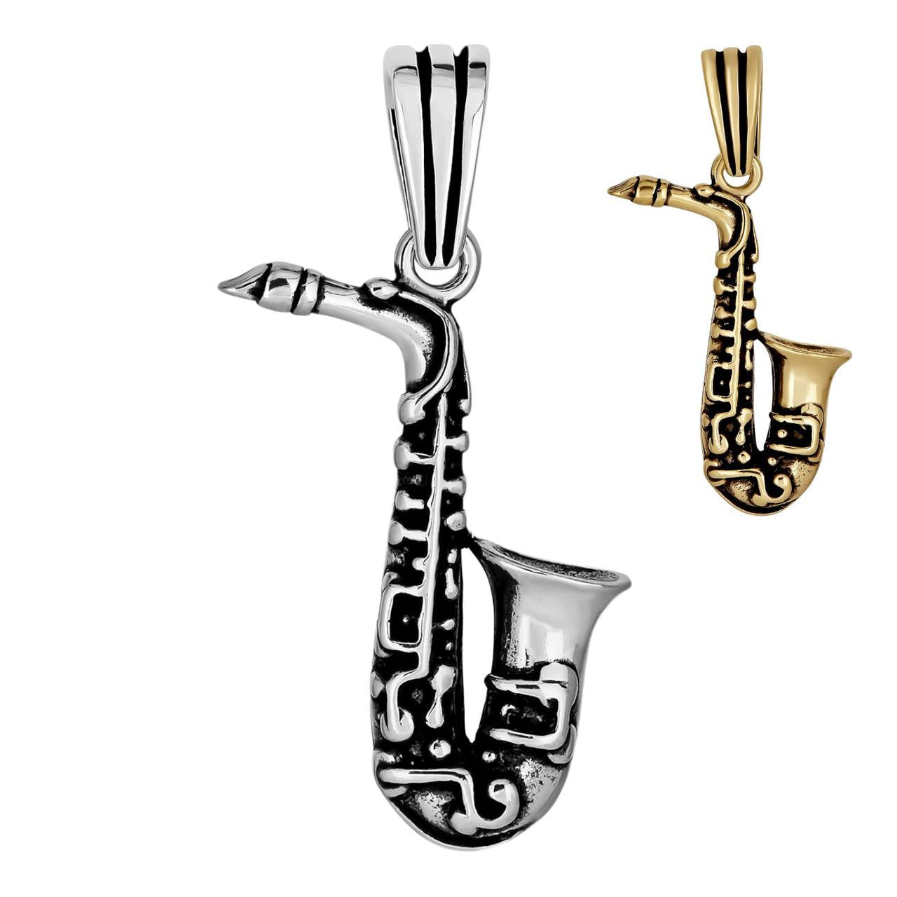 Real 925 Silver / 14k Gold Plated Jazz Saxophone Musical Pendant ...