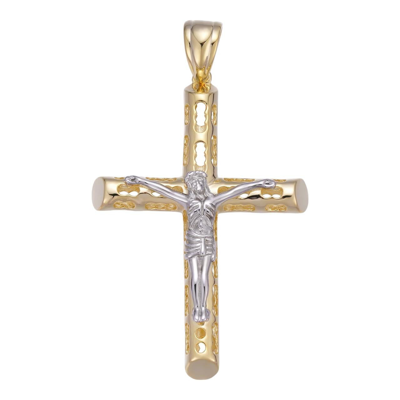 14k Gold Over Real Solid 925 Silver Cross Jesus Piece 4 Sizes Mens ...