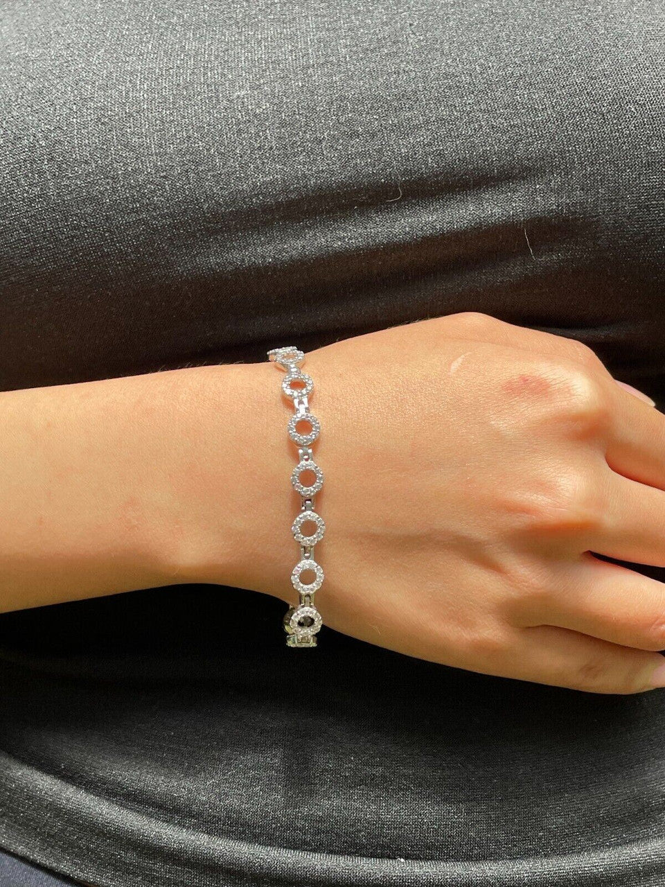 Ladies Iced Circle Custom Tennis Bracelet Adjustable Solid 925 Sterlin ...