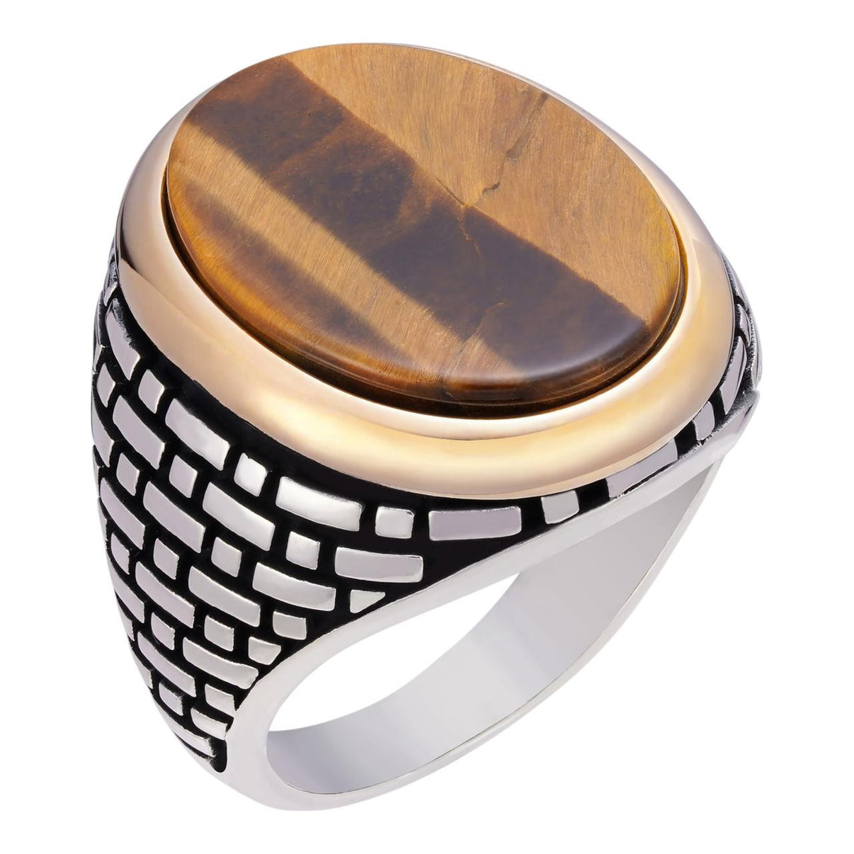 Solid 10k Gold & 925 Sterling Silver Tiger's Eye Mens Ring Size 7-13 ...