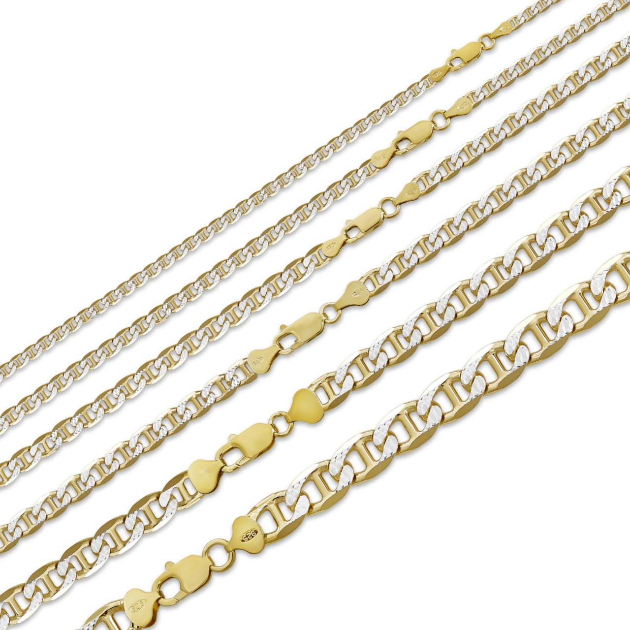 925 Sterling Silver & 14k Gold Two Tone Diamond Cut Mariner Chain Or ...