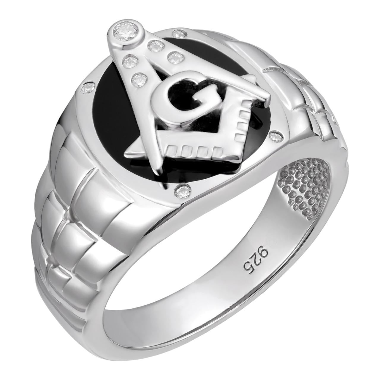 Mens Real Solid 925 Sterling Silver Ring FreeMason Masonic Letter G ...