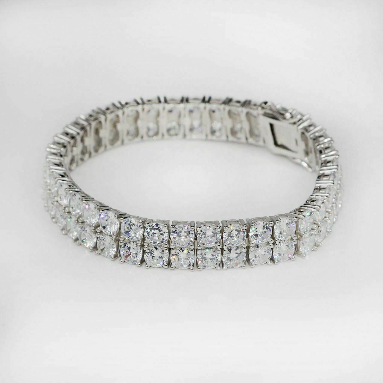Mens Ladies 10mm Thick Two Row Tennis Bracelet Solid 925 Silver 6-9" 5 ...