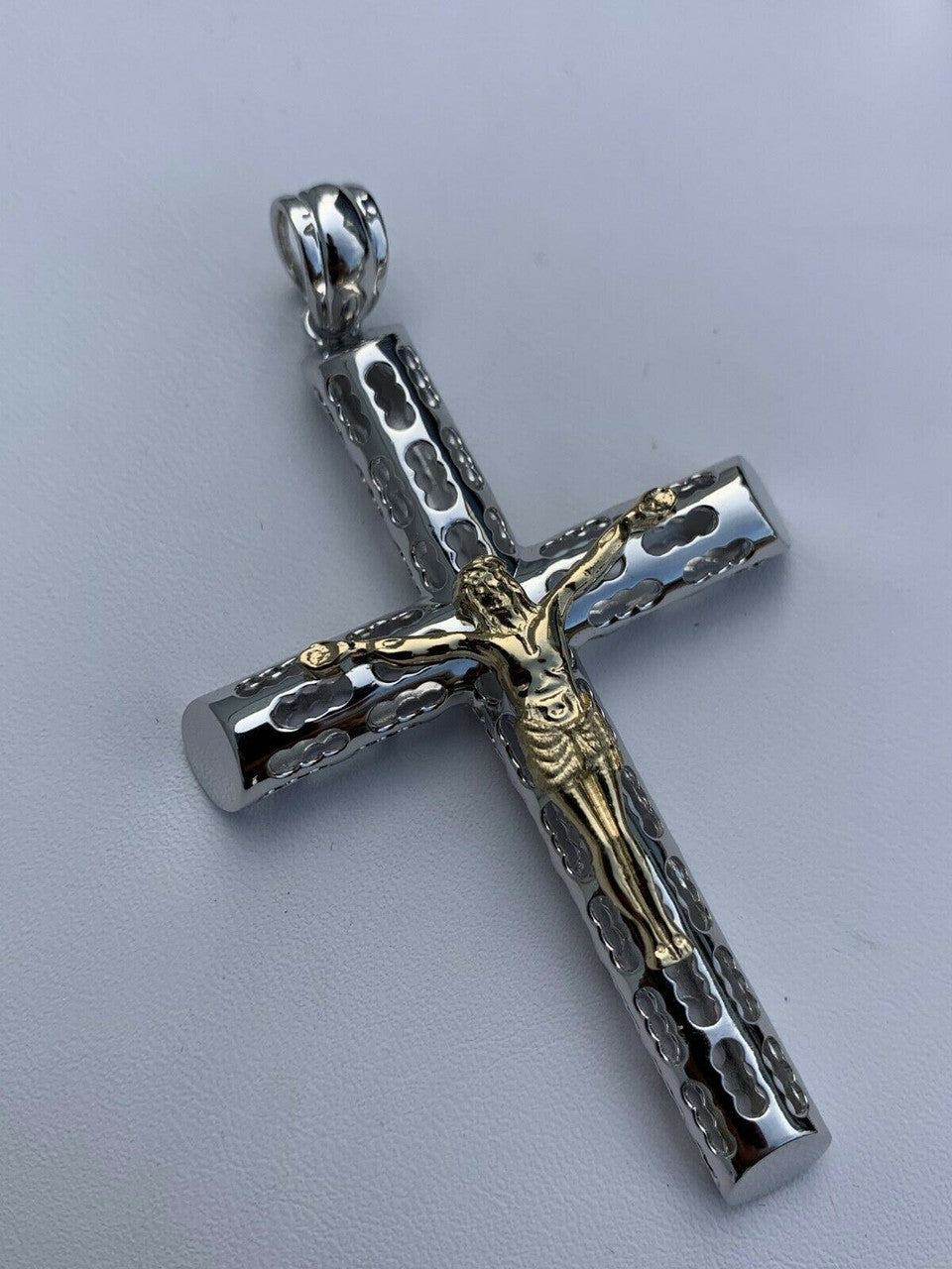 Mens Ladies Solid 925 Silver & 14k Gold Cross Jesus Piece 1-3" ITALY ...