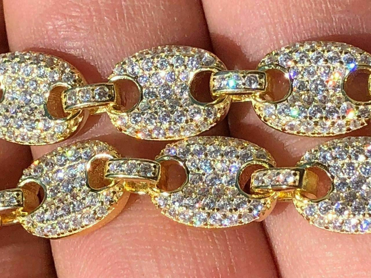 Men's Mariner Gucci Link Chain ICY Diamonds 14k Gold Over Solid 925 ...