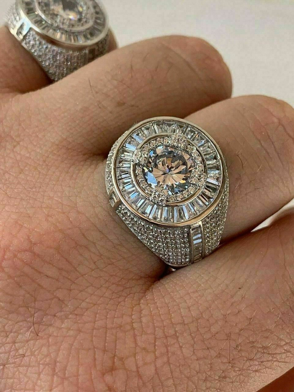 Men's Solid 925 Sterling Silver Big Diamond Solitaire RING Real Icy ...