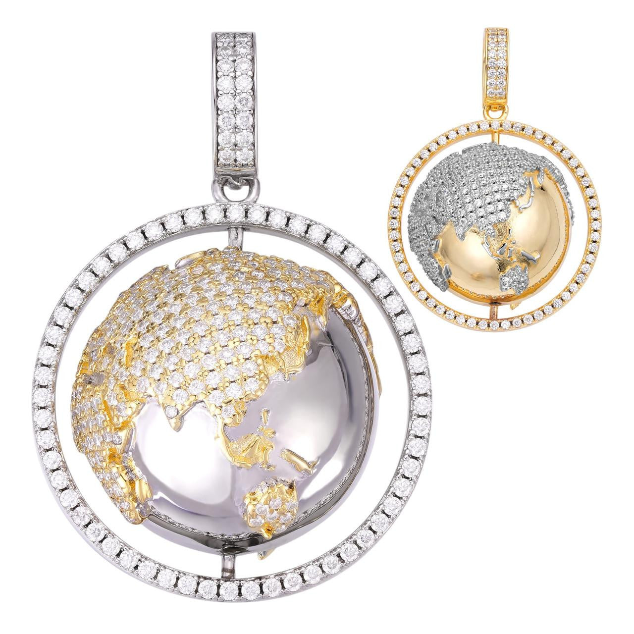 MOISSANITE Spinning Globe Real Hip Hop 925 Silver Iced Pendant Necklace ...