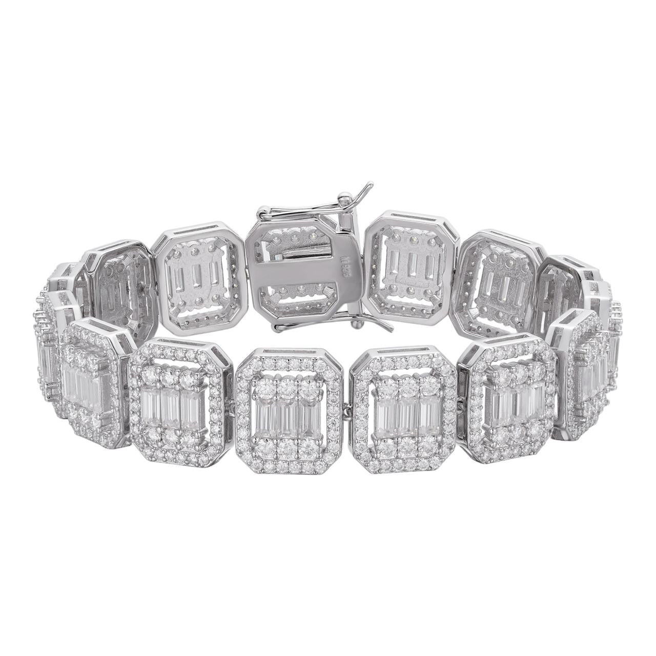 25ct Baguette MOISSANITE Real 925 Silver 15mm Square Bracelet Pass ...