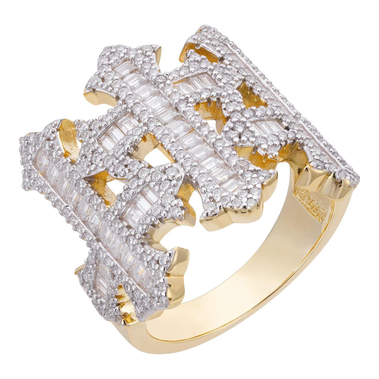 MOISSANITE Iced Real Baguette Gothic Three Cross Ring Solid 14K Gold ...