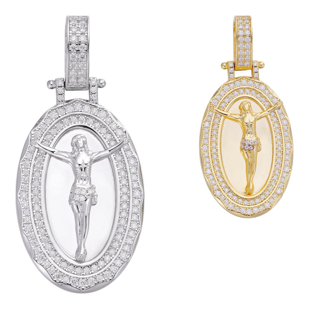 MOISSANITE Silver Gold Real Iced Jesus Oval Medallion Pendant Pass ...
