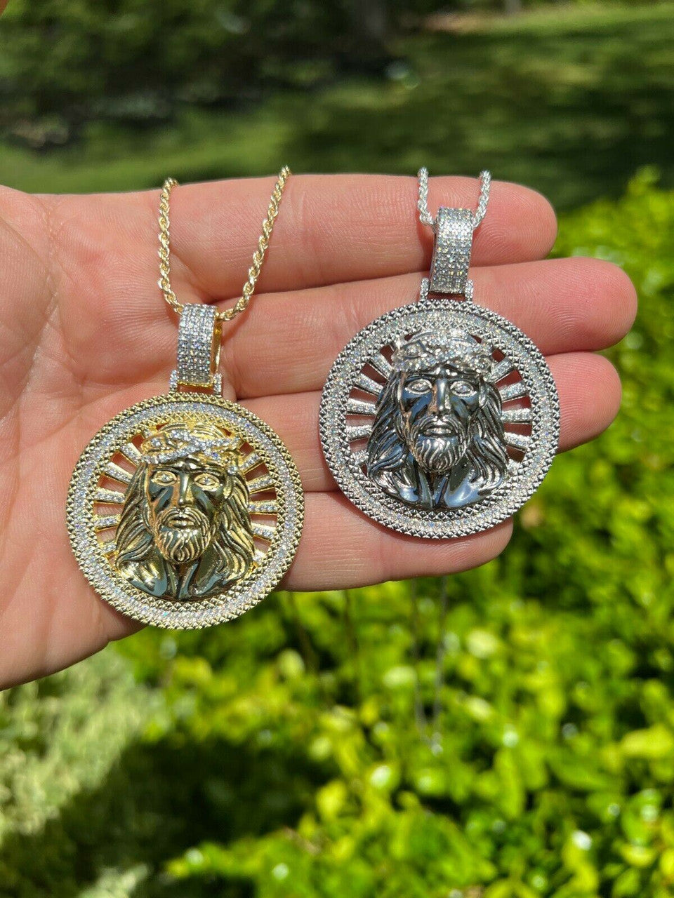 Moissanite Jesus Round Medallion Pendant Necklace Iced Hip Hop Pass ...