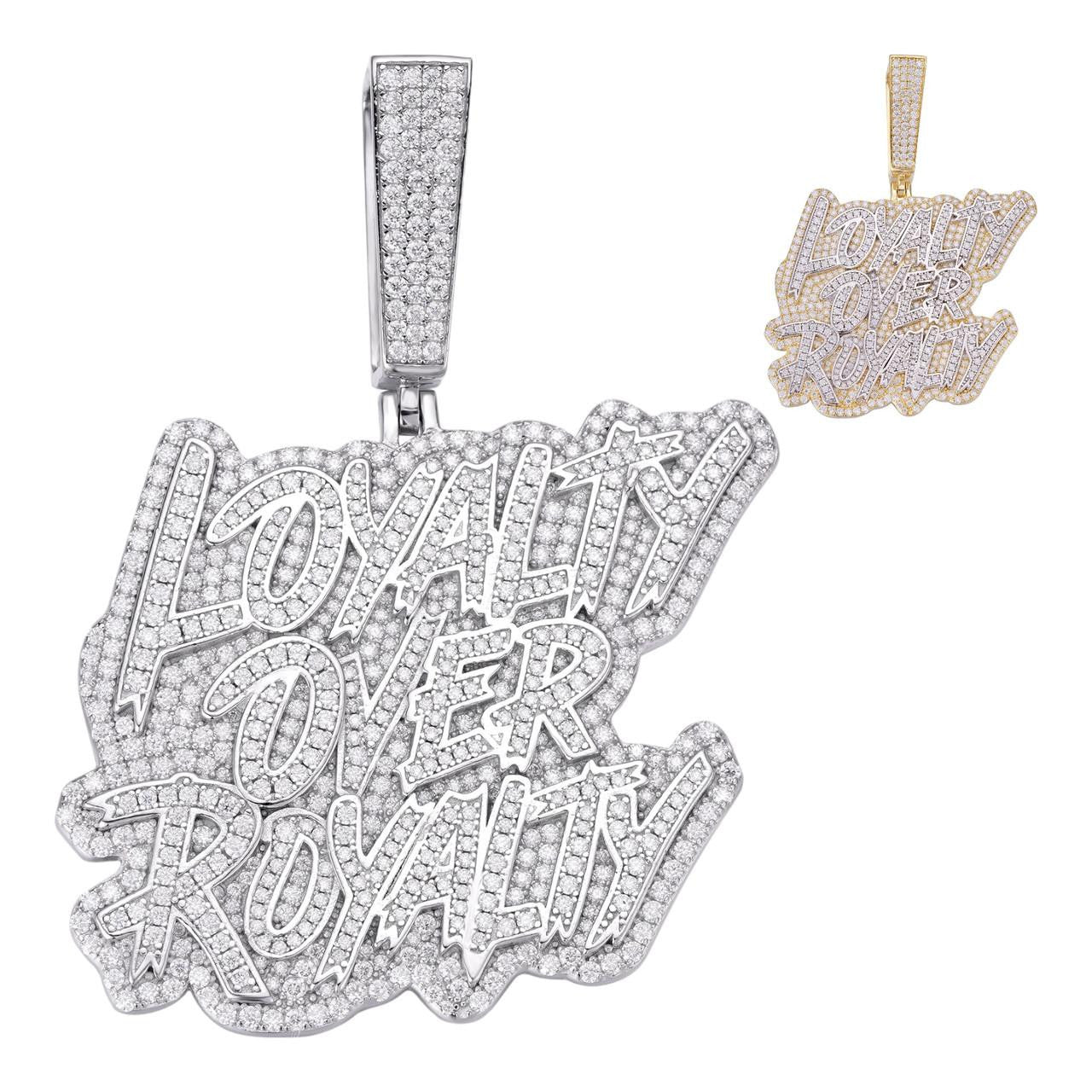 MOISSANITE Real Silver / Gold Iced LOYALTY OVER ROYALTY Hip Hop Pendant ...