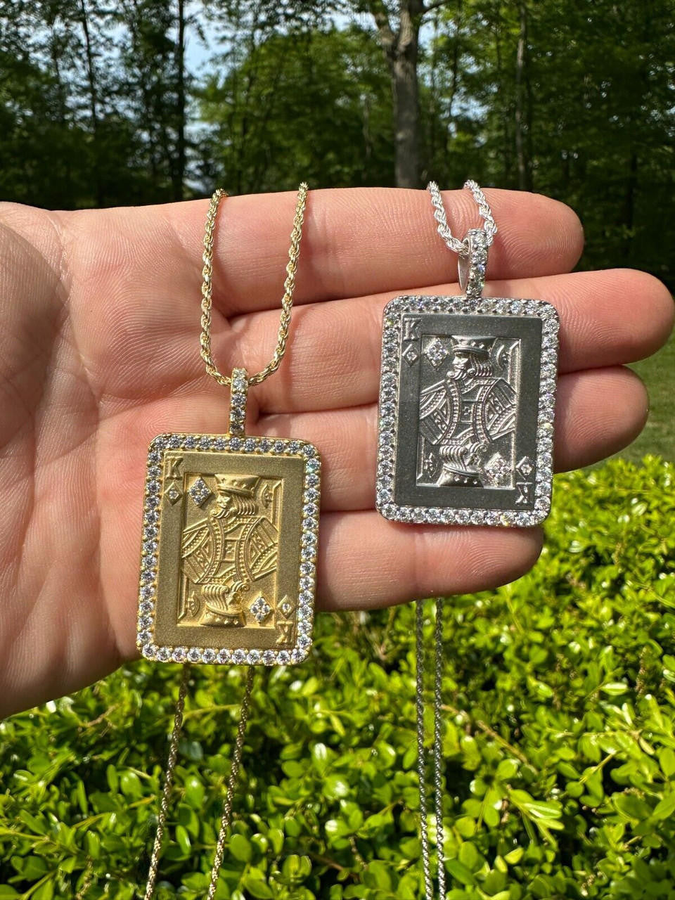 Moissanite Lucky King Of Diamonds 925 Silver/Gold Plated Iced Poker ...