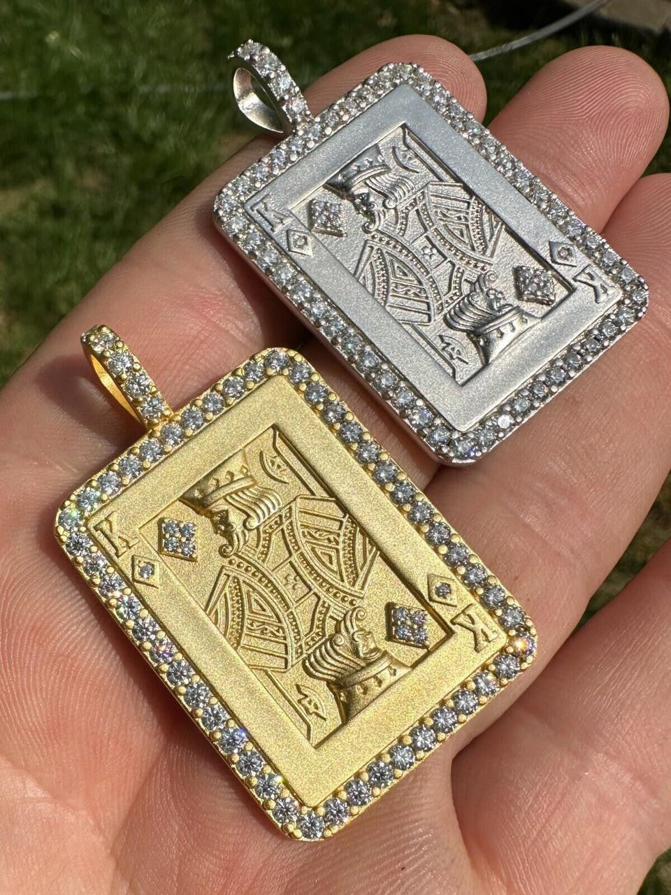 Moissanite Lucky King Of Diamonds 925 Silver/Gold Plated Iced Poker ...