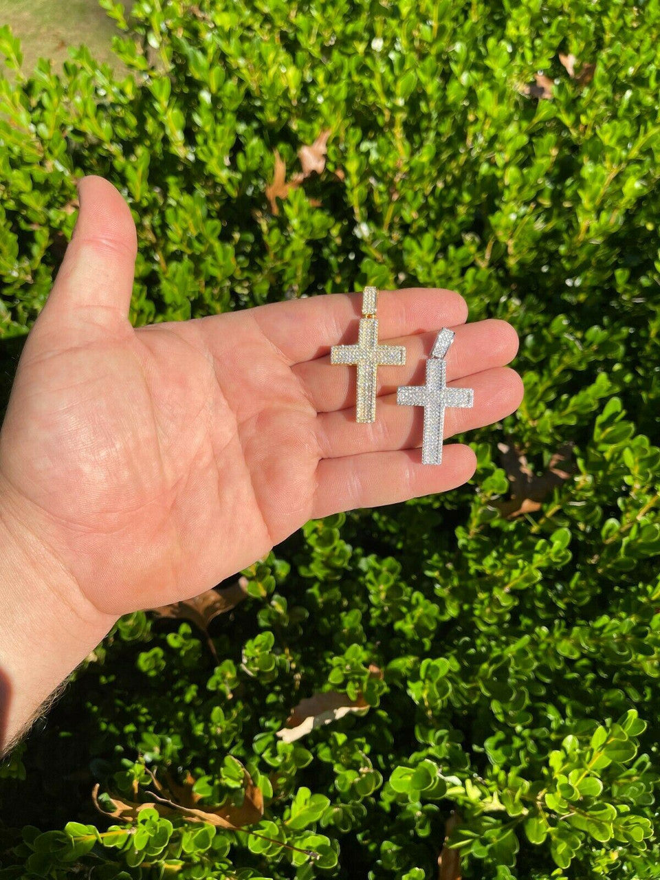 MOISSANITE Real 925 Silver/ Gold Cross Pendant Iced Pass Diamond Tester ...