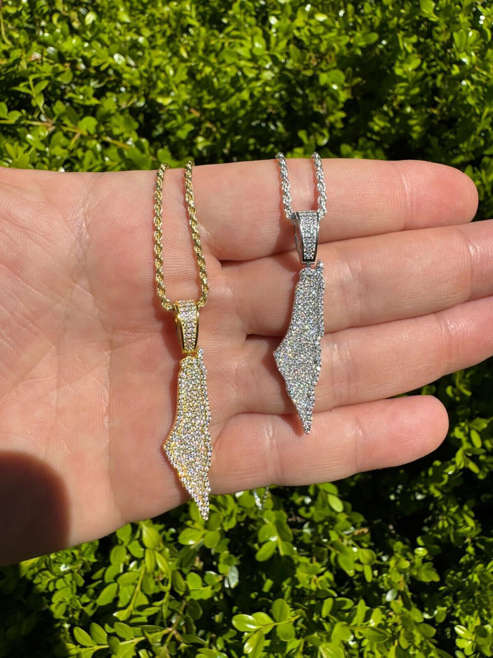 MOISSANITE Real 925 Silver / Gold Israel Palestine Map Necklace Pendant ...