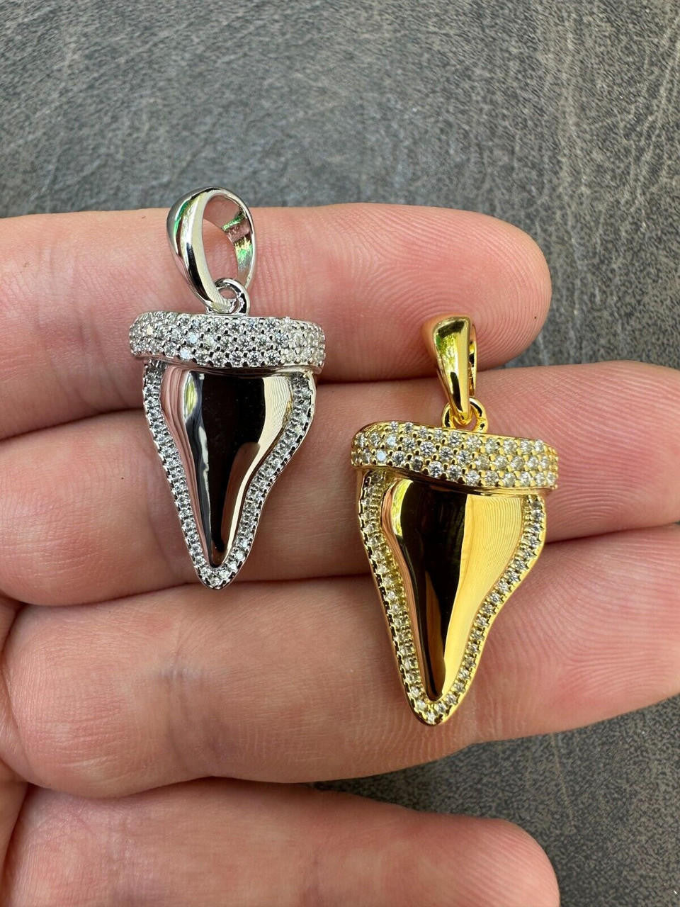 MOISSANITE Shark Tooth Iced Pendant 925 Silver / Gold Plated Hip Hop ...