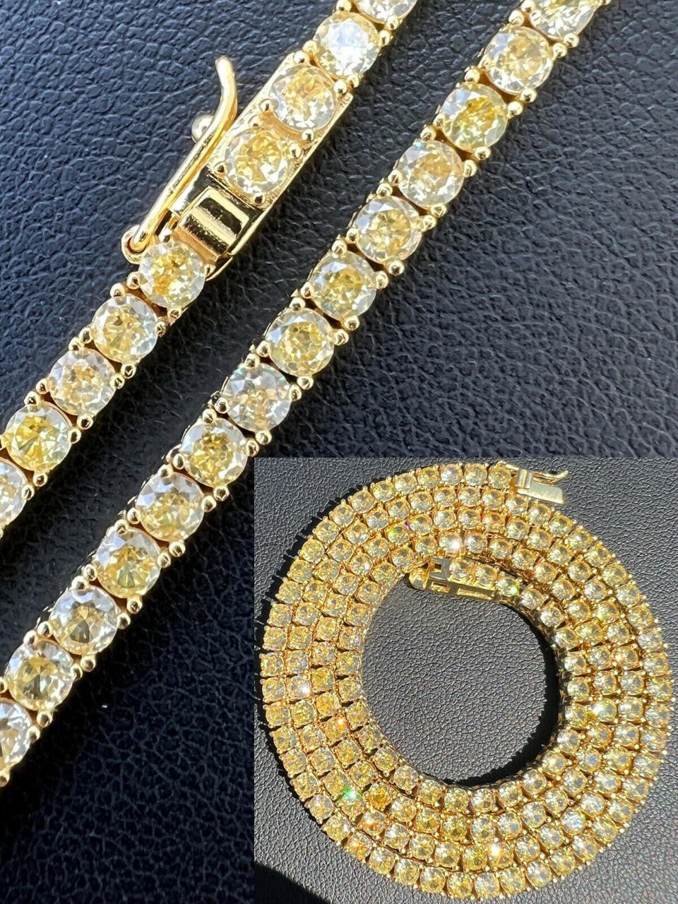 MOISSANITE ennis Chain 14k Gold Plated 925 Silver Yellow Canary ...