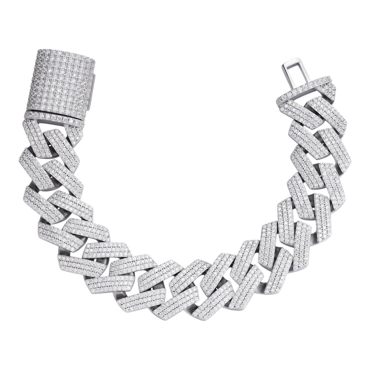 Big 22mm MOISSANITE Prong Cuban Link Bracelet 925 Silver Iced Pass ...
