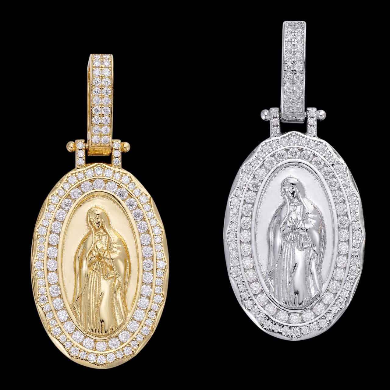 MOISSANITE Virgin Mary Iced Medallion Pendant - 10k Yellow Or White Go ...