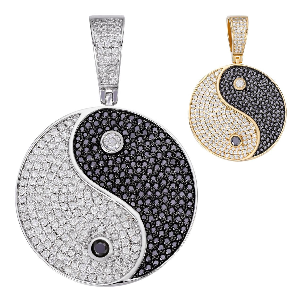MOISSANITE Real 925 Silver / Gold Iced Ying Yang Chinese Symbol Pendant ...